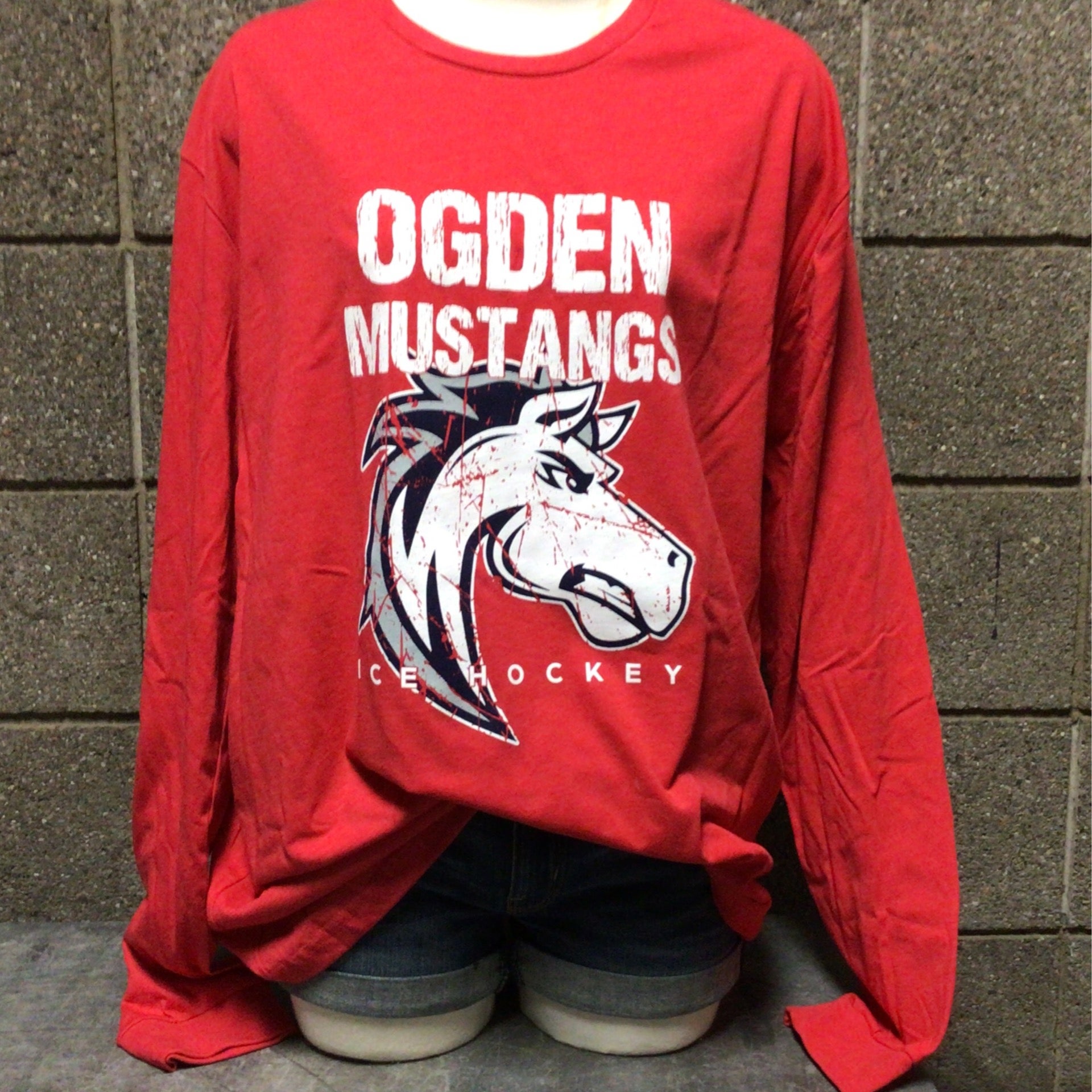 MUSTANGS LOGO LONG SLEEVE TEE, RED | Ogden Mustangs Team Store
